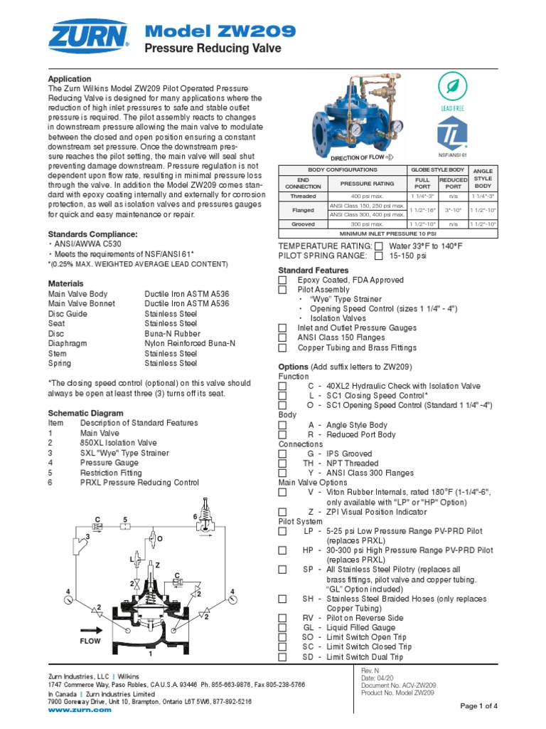 Model ZW209: Pressure Reducing Valve | PDF | Valve | Gas Technologies