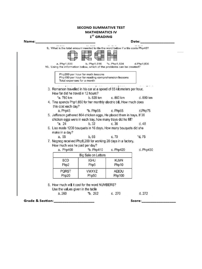 2nd Summative Math 4 | PDF