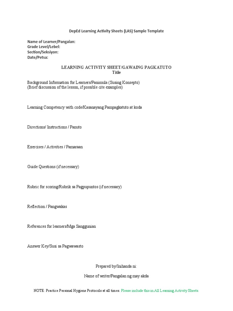 Learning Activity Sheets (LAS) Sample 1 | PDF