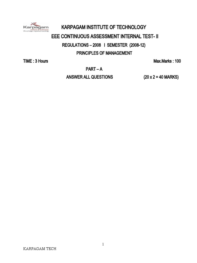 POM 2nd Internal Test Question Paper | PDF | Business