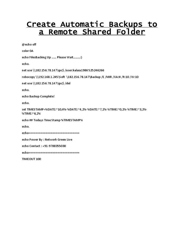 Create Automatic Backups To A Remote Shared Folder | PDF