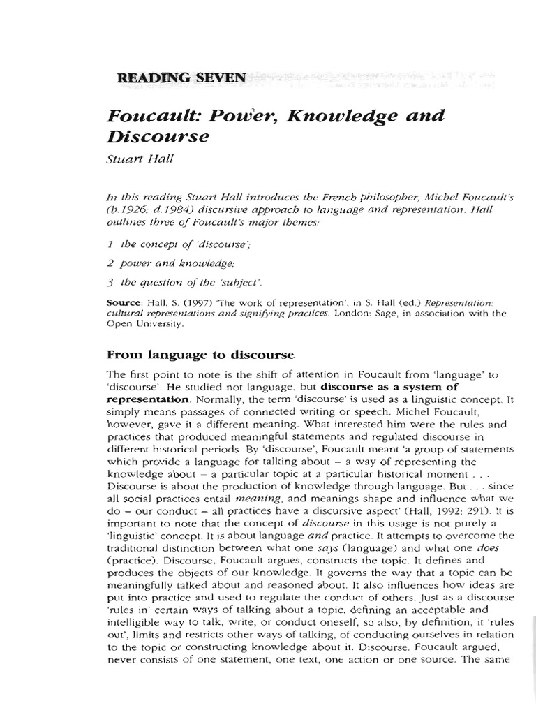 Hall Foucault Power Knowledge and Discourse PDF | PDF