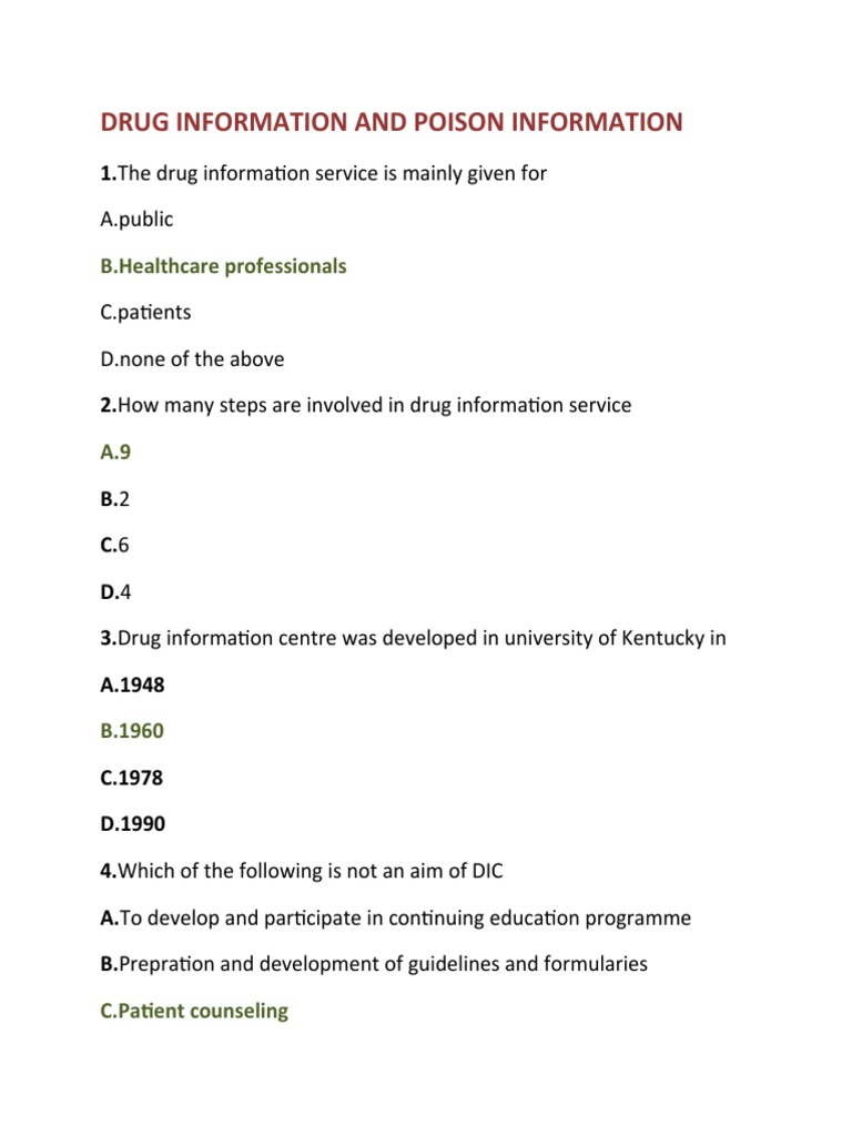Drug Information and Poison Information | PDF | Toxicology | Health ...