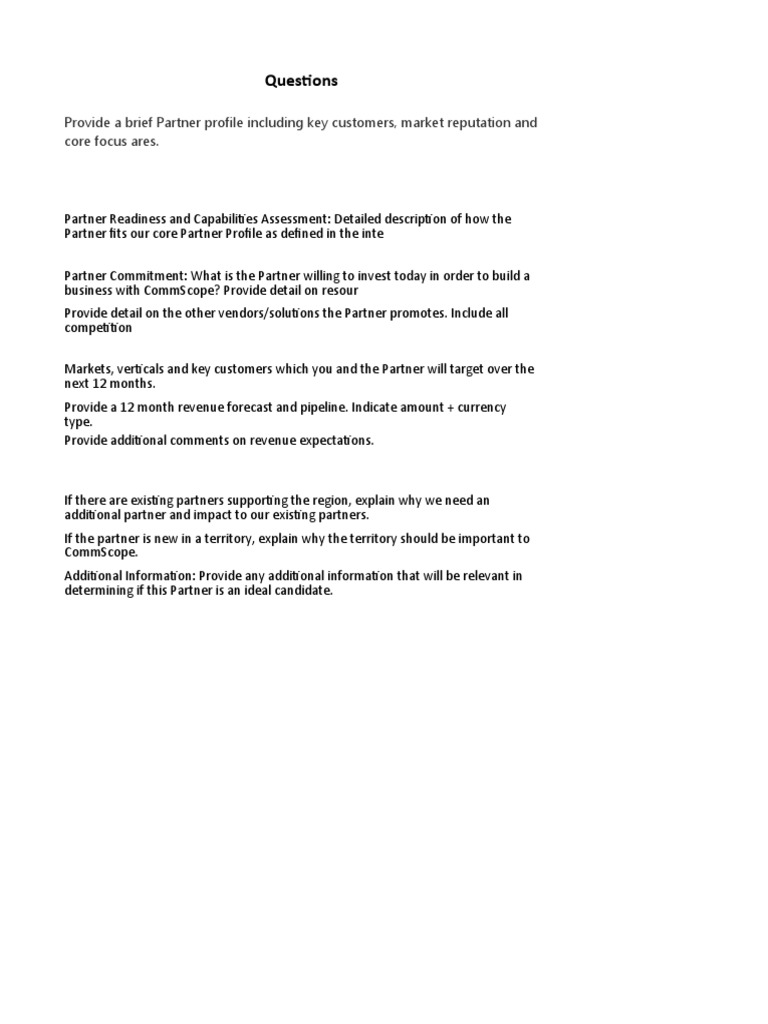 Partner Pro Questionaire | PDF