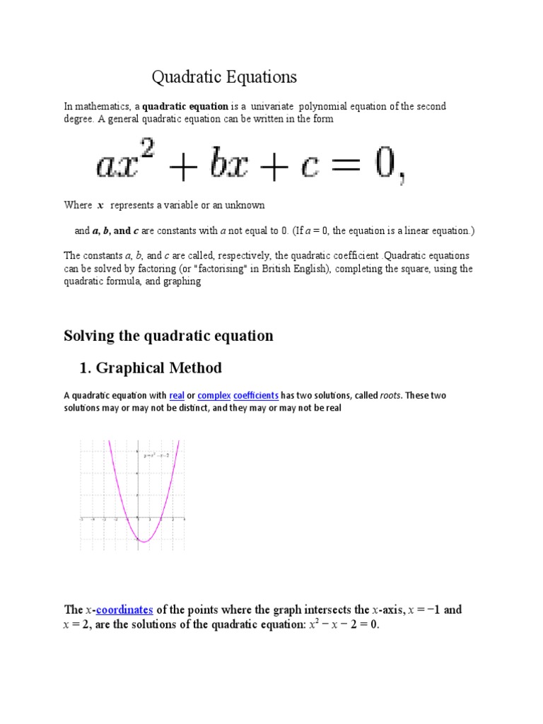 Solving Quadratic Equations: Graphical, Factoring, and Formula Methods ...