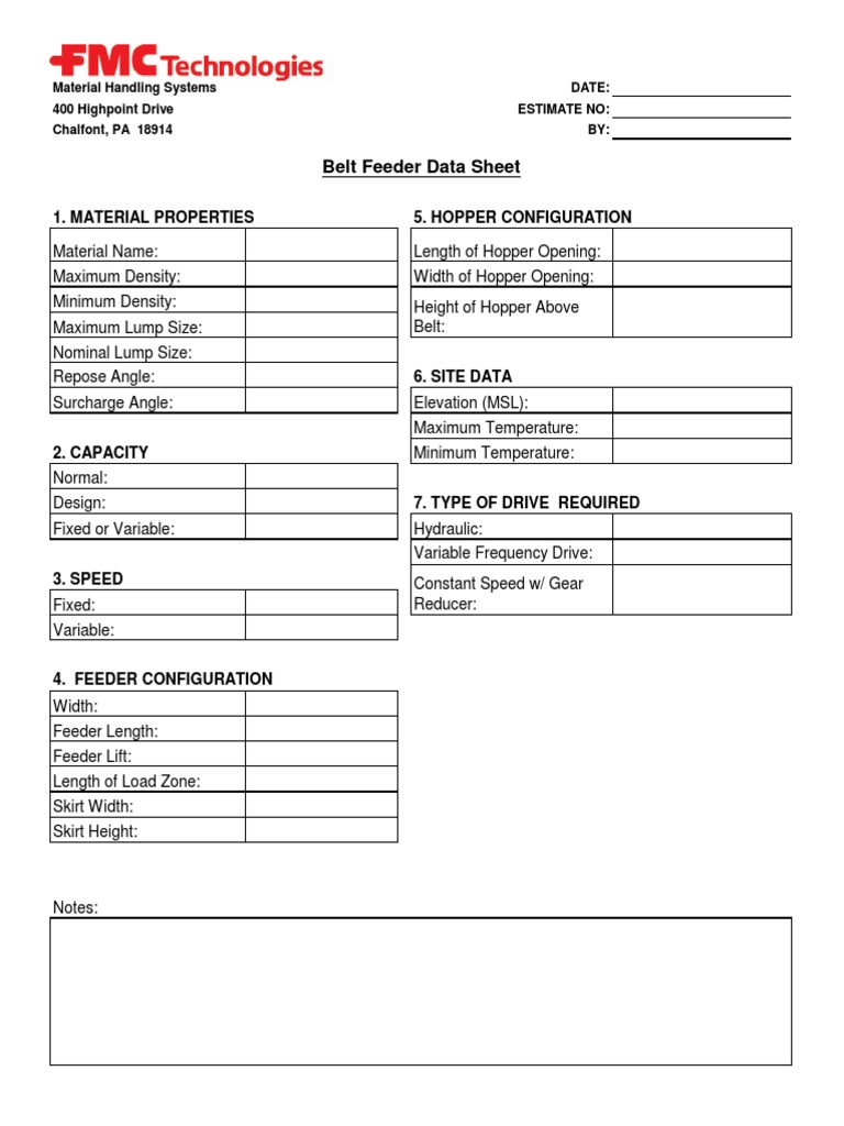 Belt Feeder Data Sheet | PDF