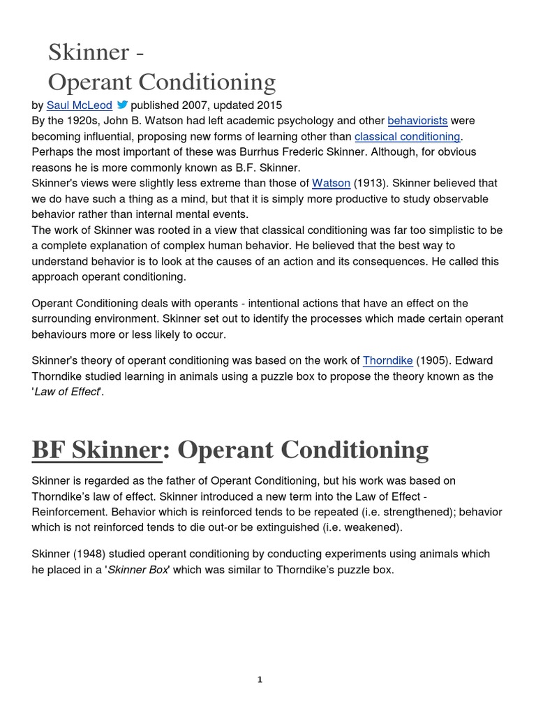 B.F. Skinner and the Development of Operant Conditioning: An In-Depth ...