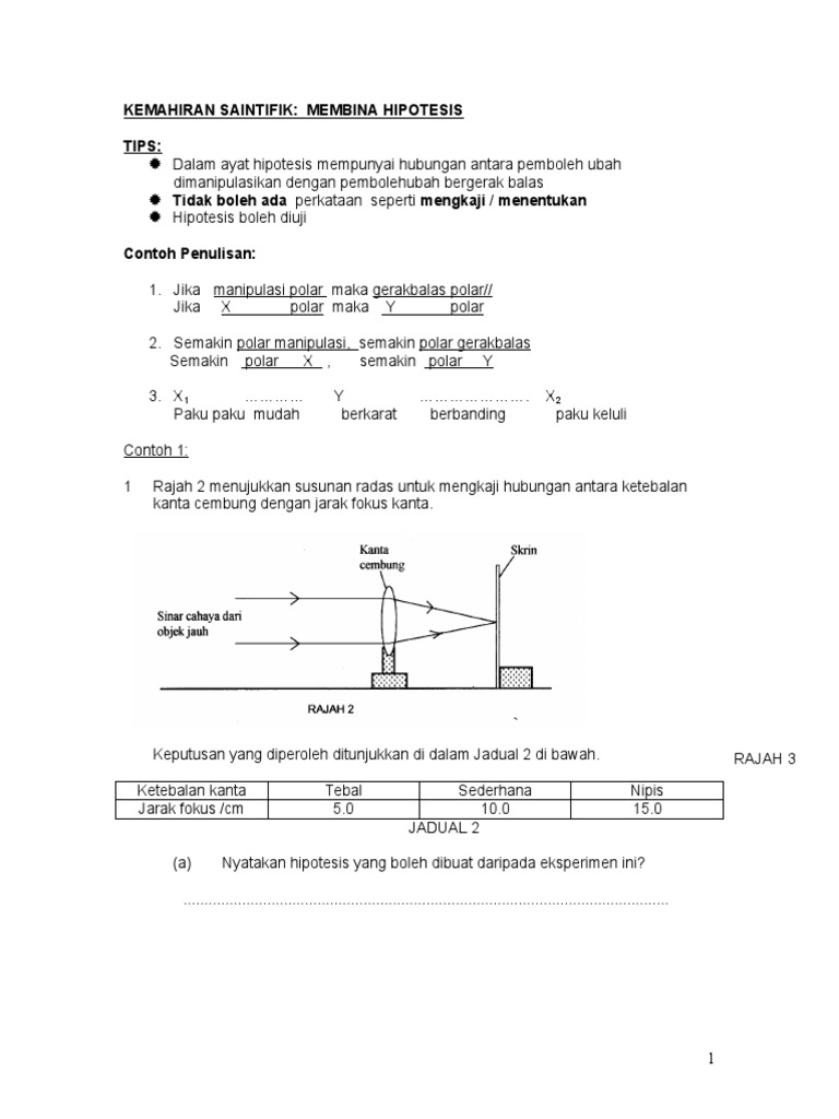 Contoh Penulisan Hipotesis Sains | PDF