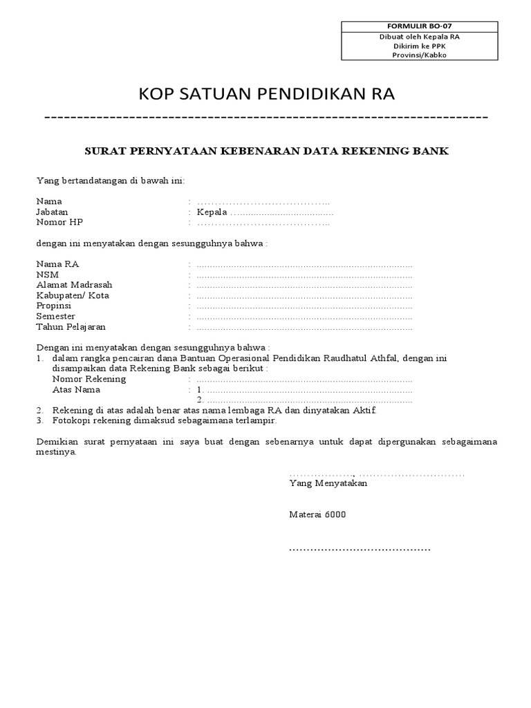 Formulir Bo-07 | PDF | Pengelolaan Keuangan & Uang
