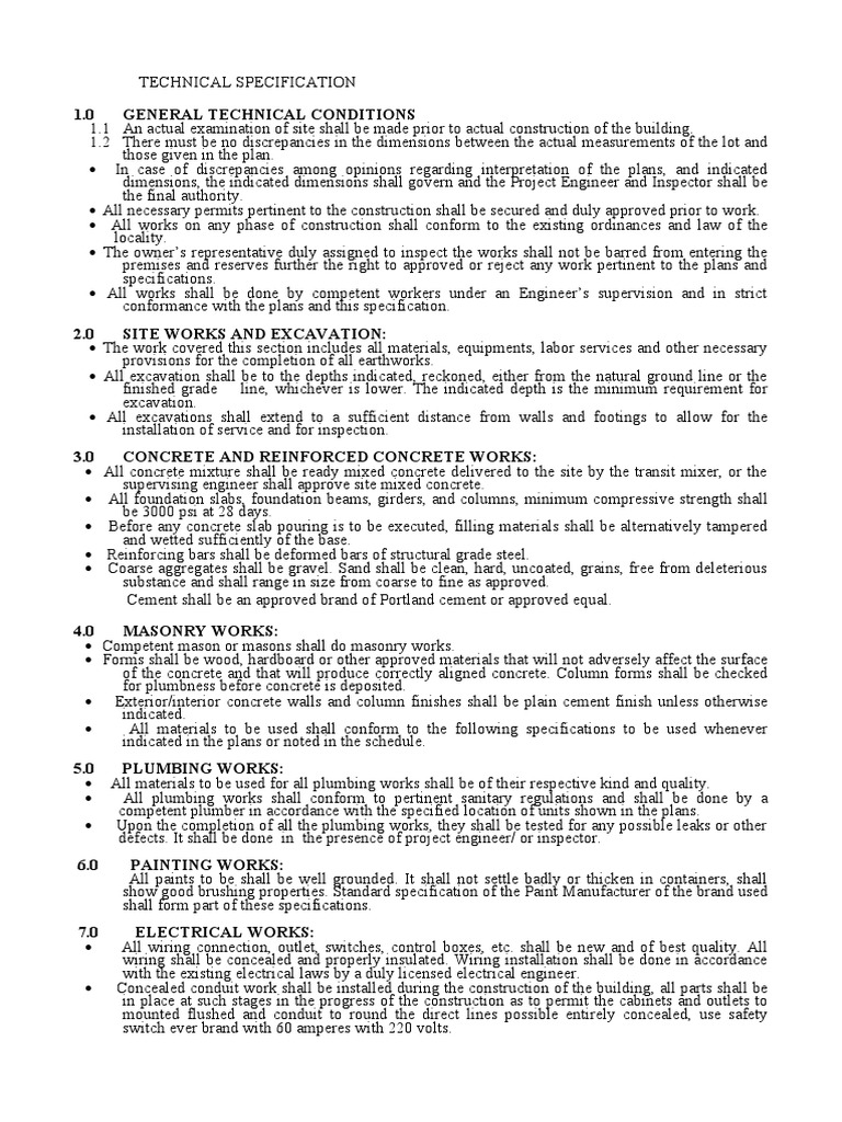 Construction Technical Specs | PDF | Masonry | Concrete