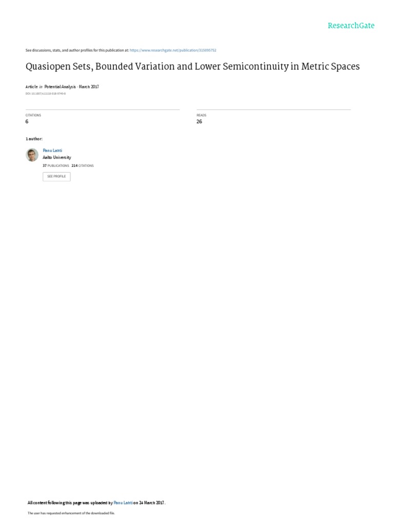 Quasiopen Sets Bounded Variation and Lower Semicon | PDF | Metric Space | Continuous Function