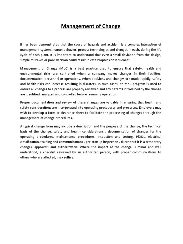 Management of Change | PDF | Occupational Safety And Health | Risk
