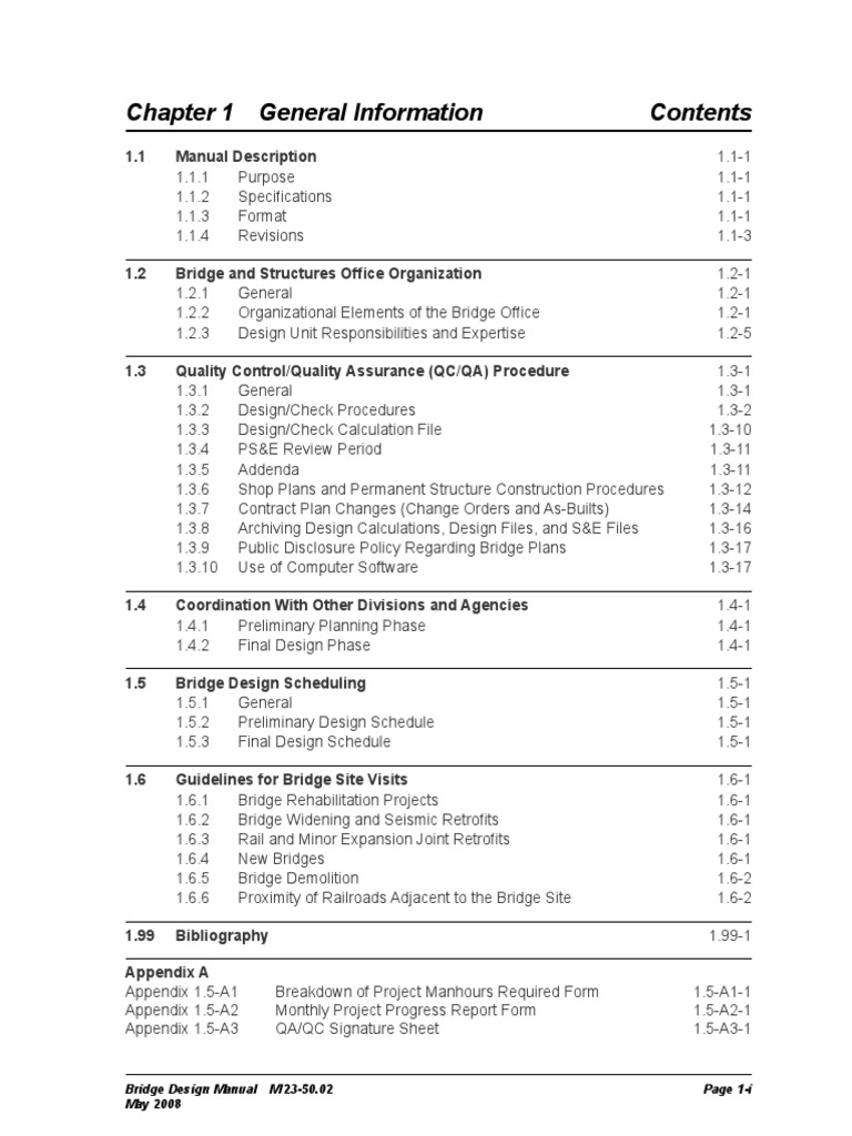Chapter 1 General Information: Bridge Design Manual M 23-50.02 Page 1-I ...