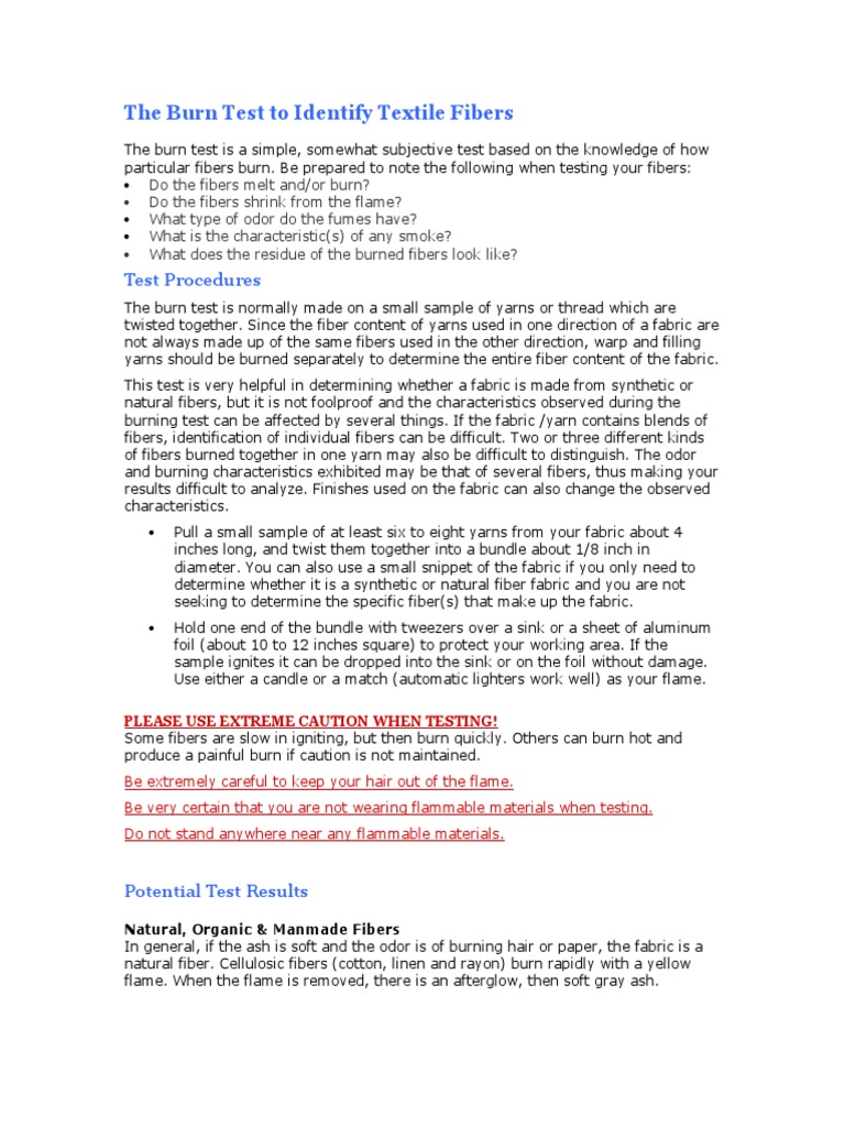 The Burn Test To Identify Textile Fibers | PDF | Yarn | Textiles