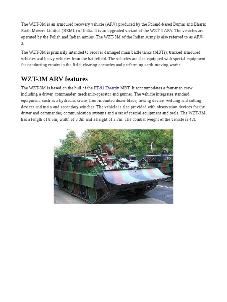 WZT-3M ARV Features: PT-91 Twardy | PDF