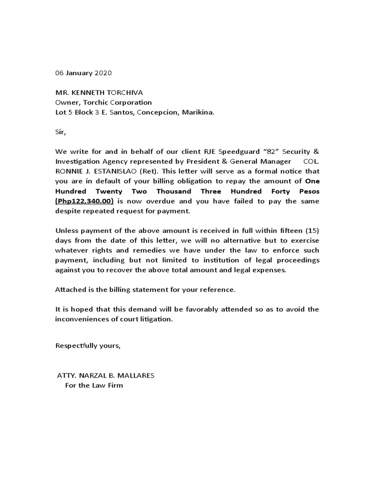 Demand Letter - Kenneth Torchiva | PDF