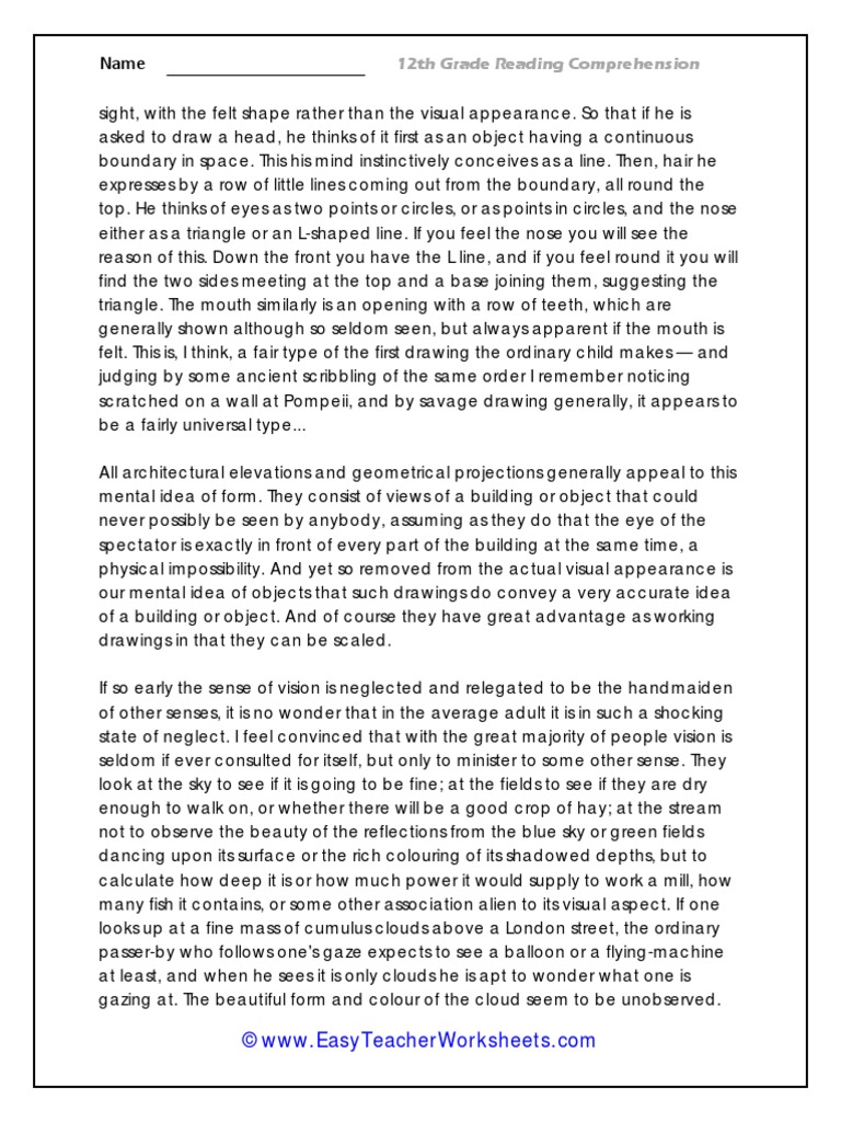 12th Grade Reading Comprehension | PDF | Idea | Cognitive Science