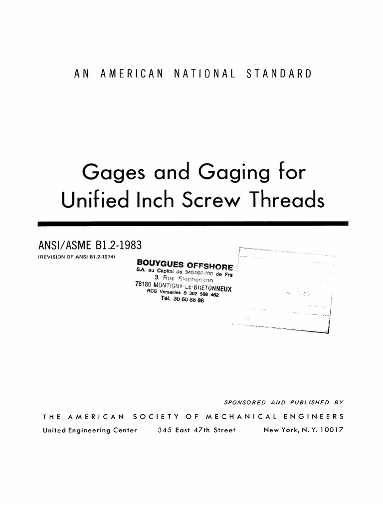 ASME B1.2-Ed.1983 GAGES AND GAGING FOR UNIFIED INCH SCREWS THREADS PDF ...