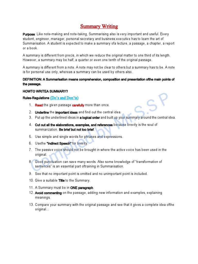 Rules and Guidelines for Effective Summary Writing | PDF