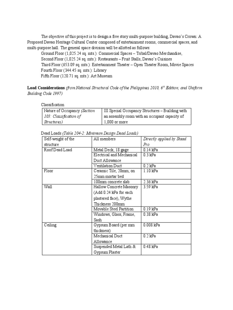 Load Considerations (From National Structural Code of The Philippines ...