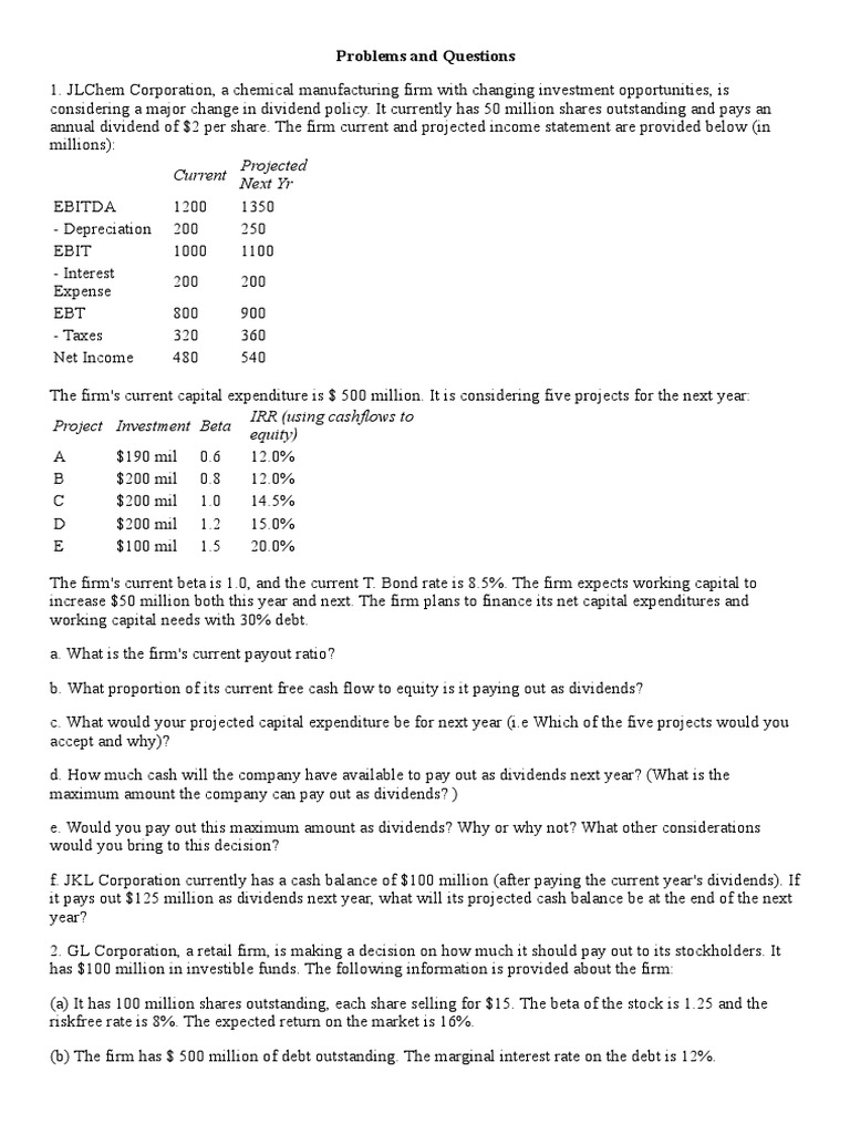Current Projected Next Yr: Problems and Questions | PDF | Dividend | Expense