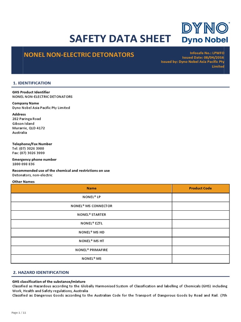 Lpwfo - Nonel Detonators | PDF | Dangerous Goods | Occupational Safety ...