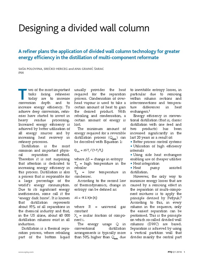 Designing A Divided Wall Column | Download Free PDF | Distillation ...