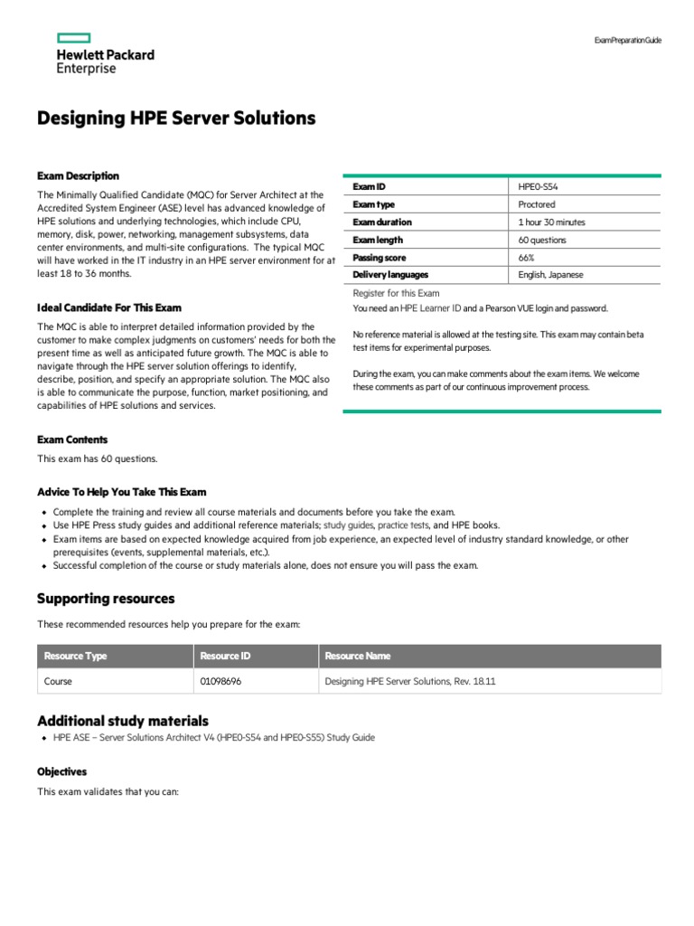 Designing HPE Server Solutions: Supporting Resources | PDF | Architect ...