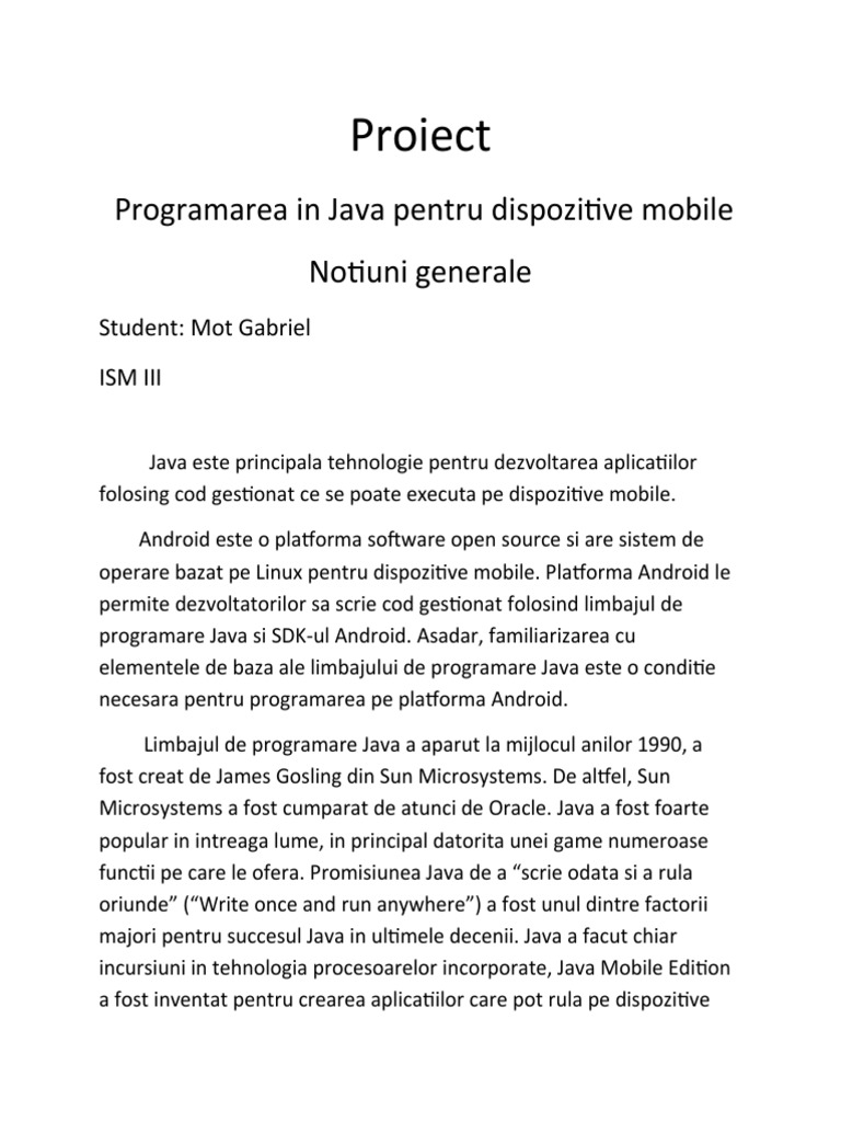 25.proiect Programarea in Java Pentru Dispozitive Mobile | PDF