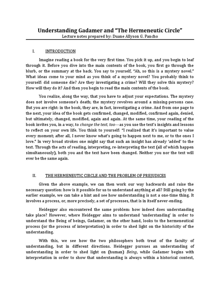 Understanding Gadamer and The Hermeneutic Circle | PDF | Hermeneutics ...