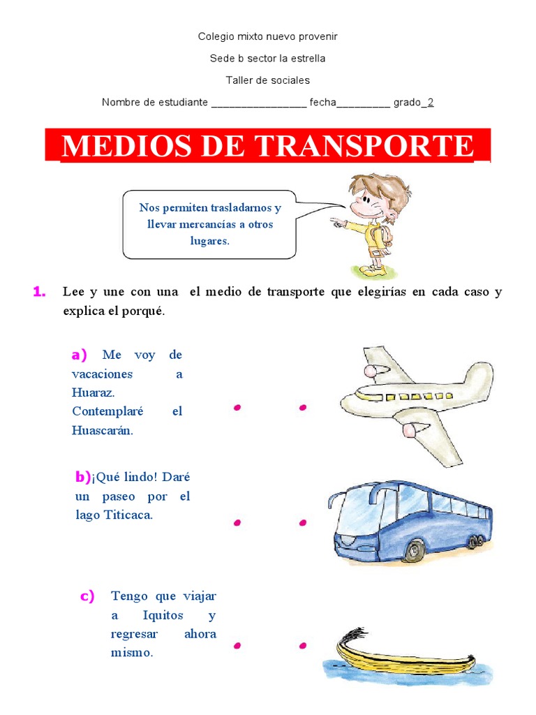 Medios de Transporte para Segundo Grado de Primaria | PDF