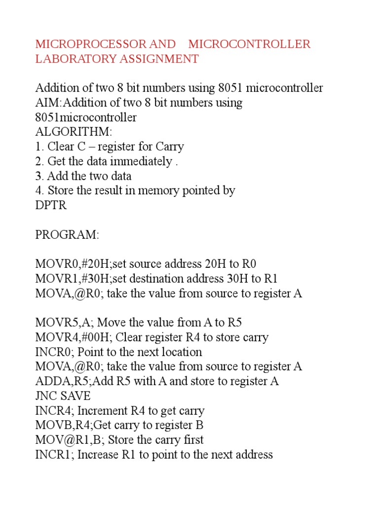 Microprocessor and Microcontroller Laboratory Assignment | PDF | Digital Electronics | Computer ...
