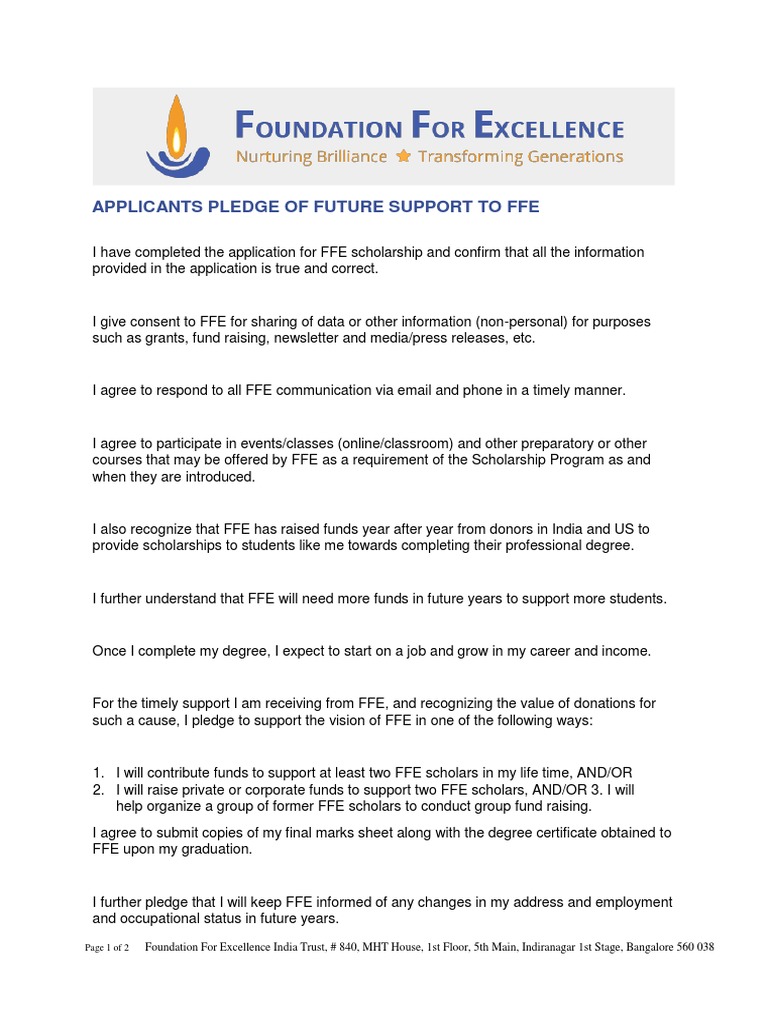 FFE Scholarship Applicant Pledge | PDF