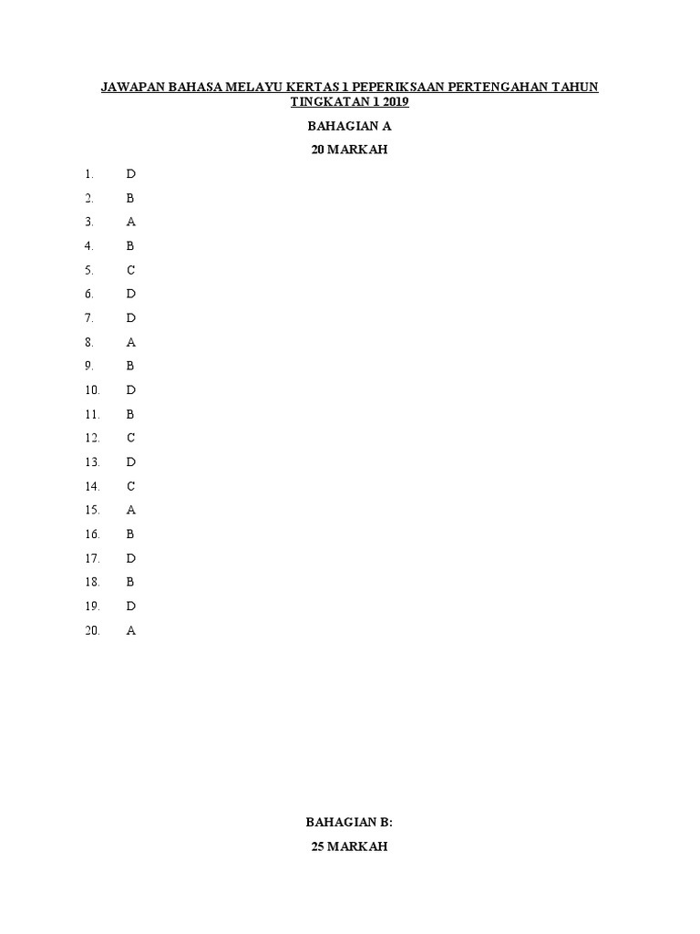 Jawapan Peperiksaan BM Tingkatan 1 | PDF