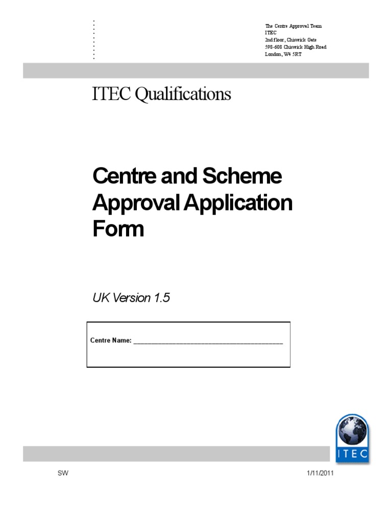 Centre and Scheme Approval Application Form: ITEC Qualifications | PDF ...