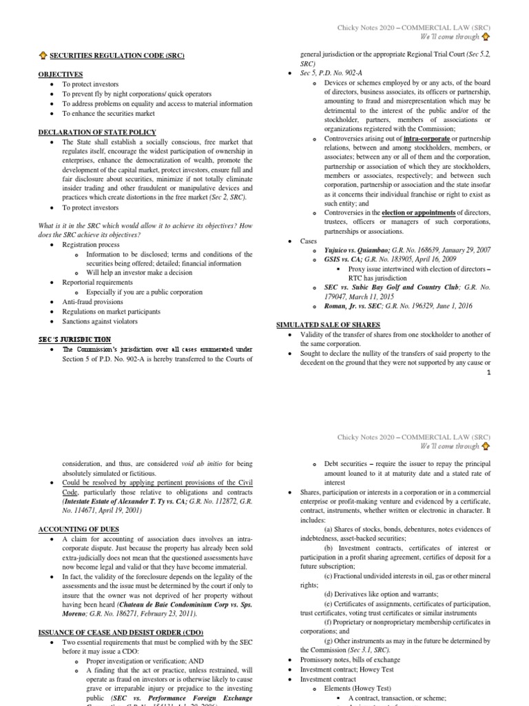 NOTES - Securities and Regulation Code (SRC) | PDF | Securities ...