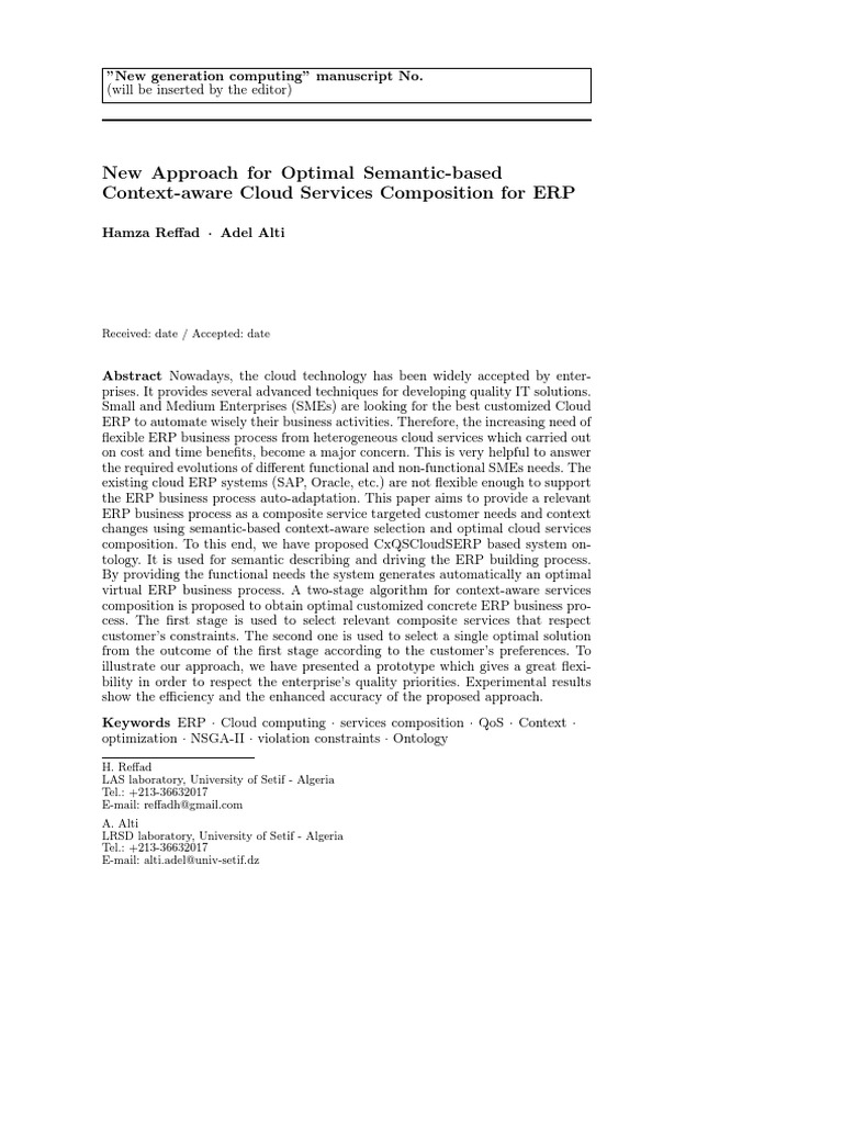 New Approach For Optimal Semantic-Based Context-Aware Cloud Services Composition For ERP | PDF ...