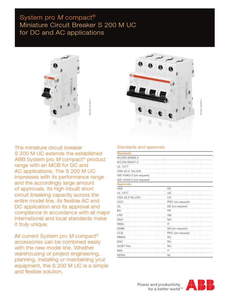 ABB-1442-WPO S200MUC MCB Data Sheet | PDF | Alternating Current | Electricity