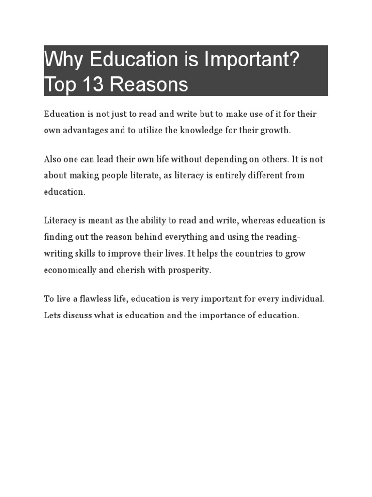 Why Education Is Important | PDF | Literacy | Reason