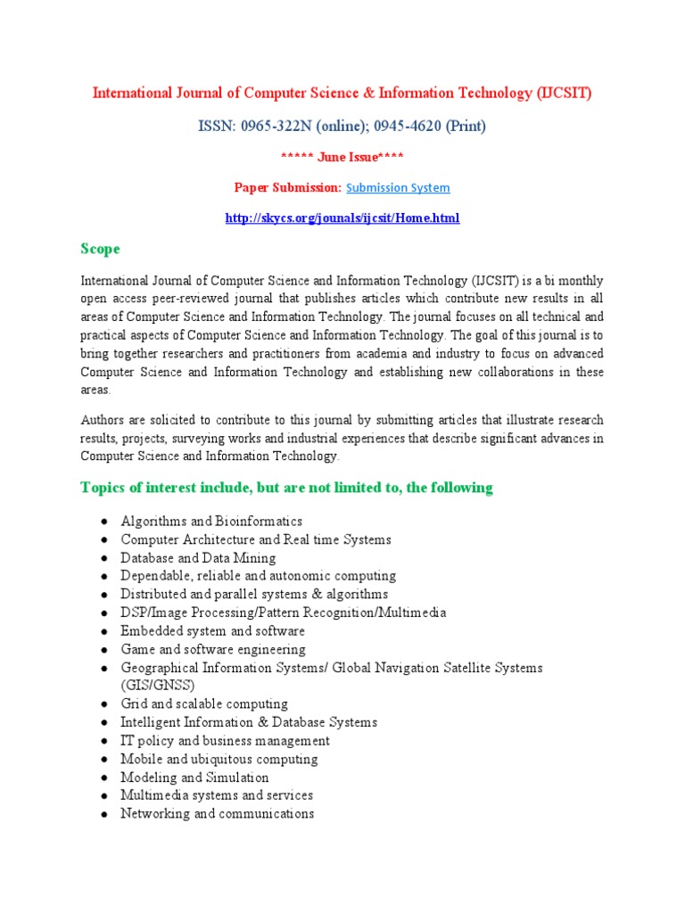IJCSIT | PDF | Academic Journal | Computer Science