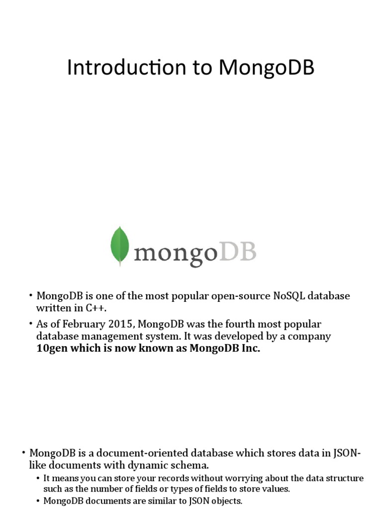 Unit 5 - Chapter 2 - Introduction To MongoDB | PDF | Mongo Db ... Unit 5 - Chapter 2 - Introduction To MongoDB | PDF | Mongo Db ...