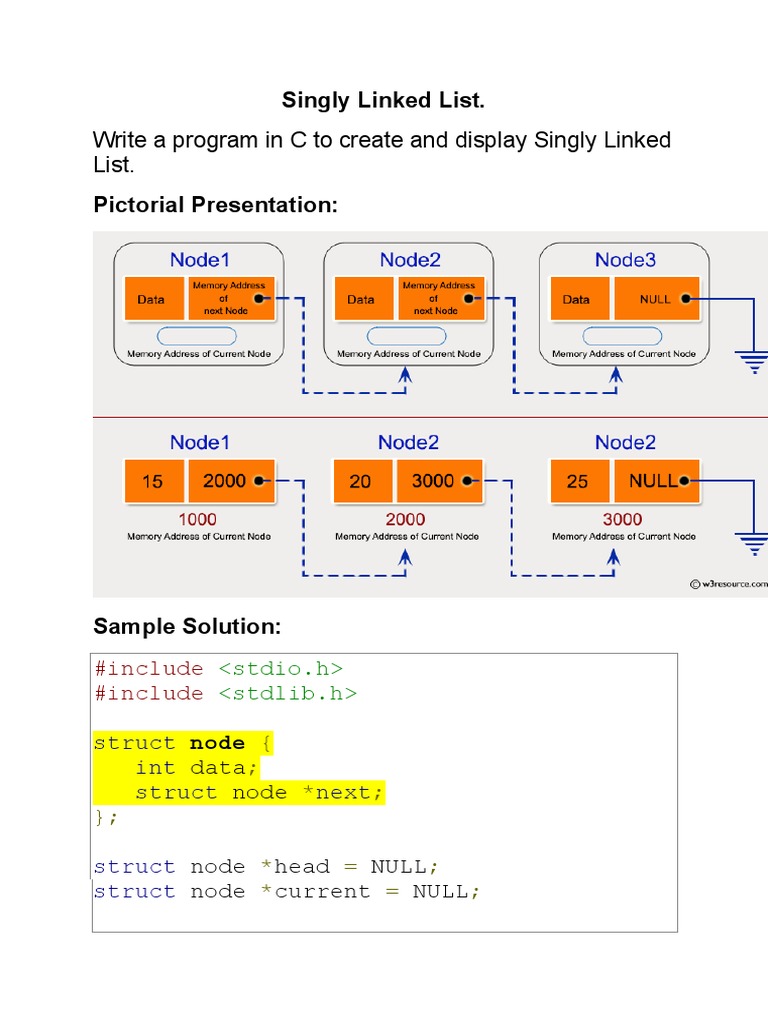 Write A Program in C To Create and Display Singly Linked List | PDF Write A Program in C To Create and Display Singly Linked List | PDF