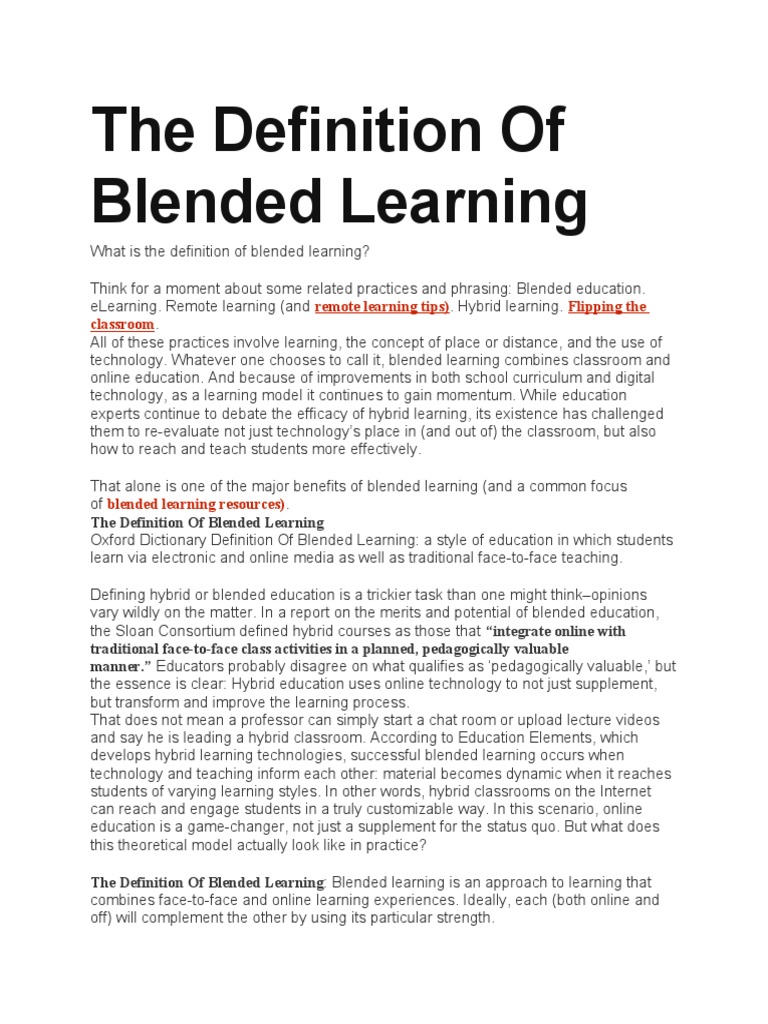 The Definition of Blended Learning | PDF | Educational Technology | Lecture