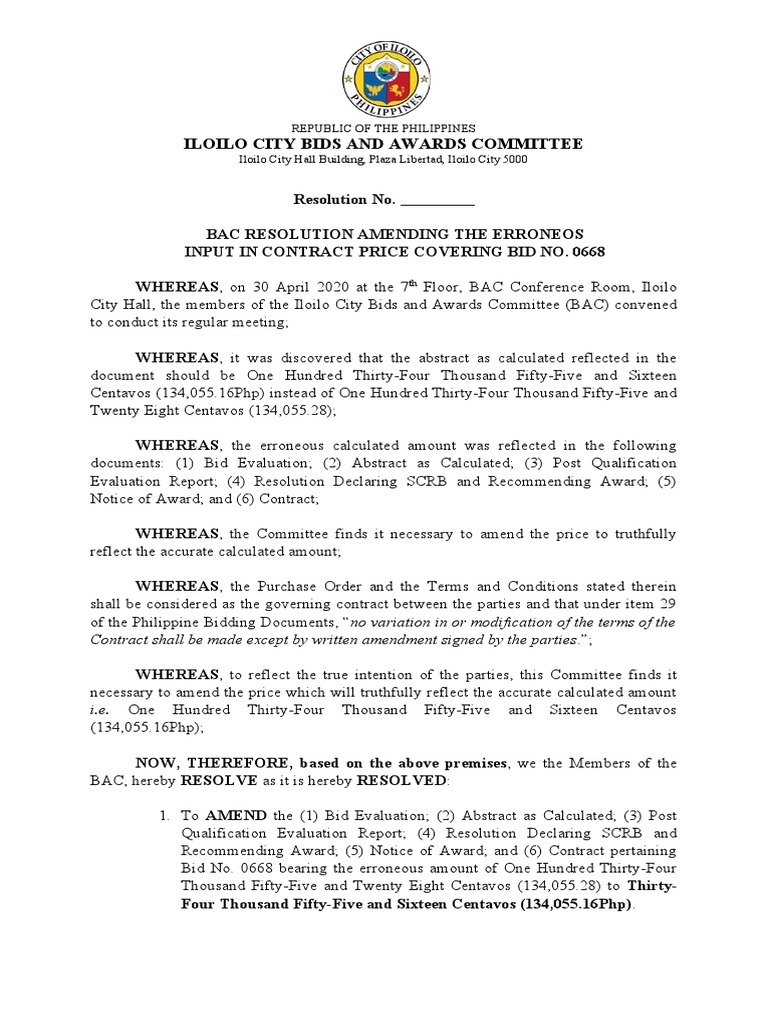 BAC Resolution Johnson Blue DRAFT Sample Only | PDF | Government | Business