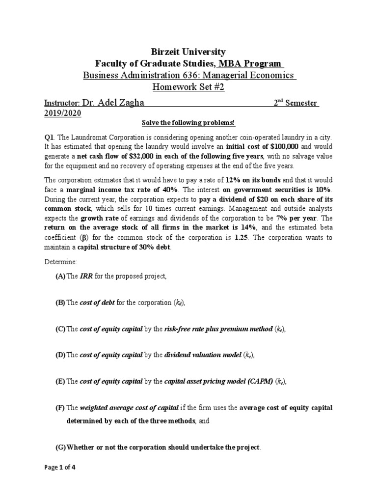Business Administration 636: Managerial Economics Homework Set #2 Dr ...