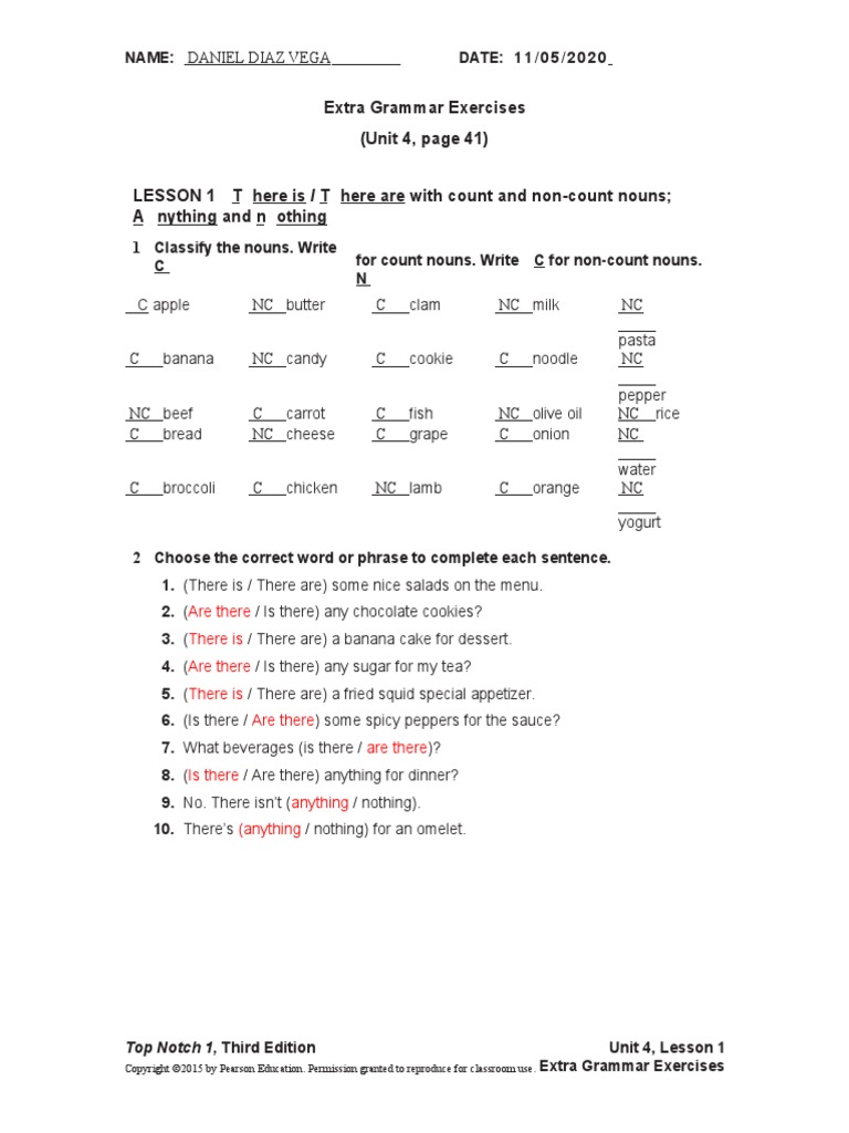 Extra Grammar Exercises (Unit 4, Page 41) | PDF | Salad | Foods
