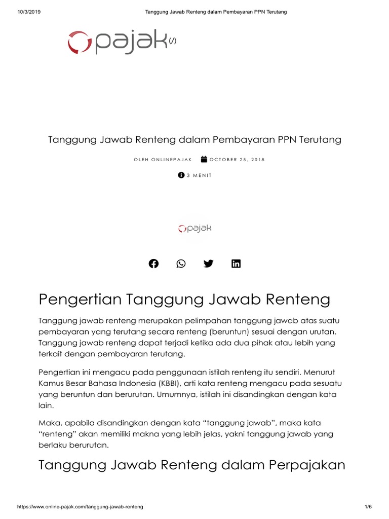 Tanggung Jawab Renteng Dalam Pembayaran PPN Terutang | PDF