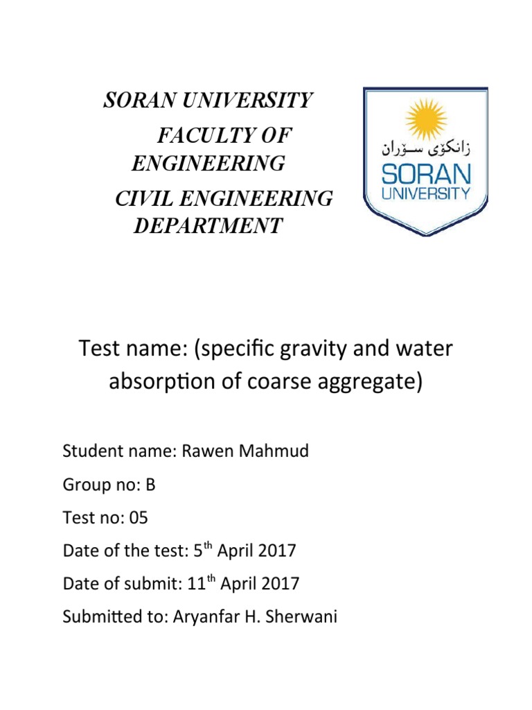 Water Absorption and Specific Gravity of Coarse Aggregate Test 05 | PDF ...