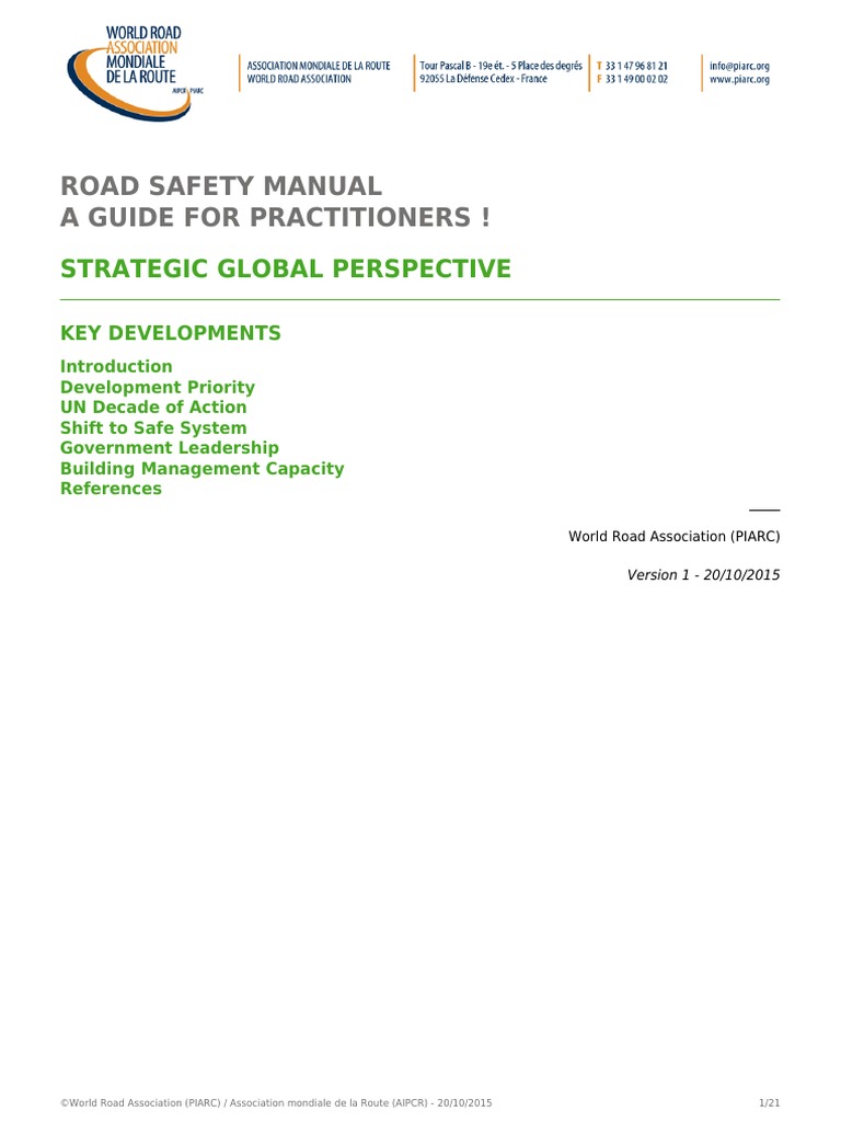 Road Safety Manual A Guide For Practitioners !: Strategic Global ...