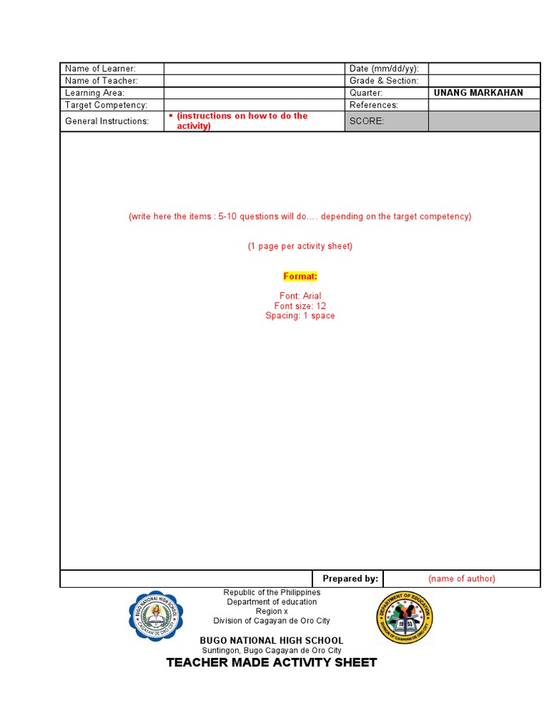 LEARNERS ACTIVITY SHEETS